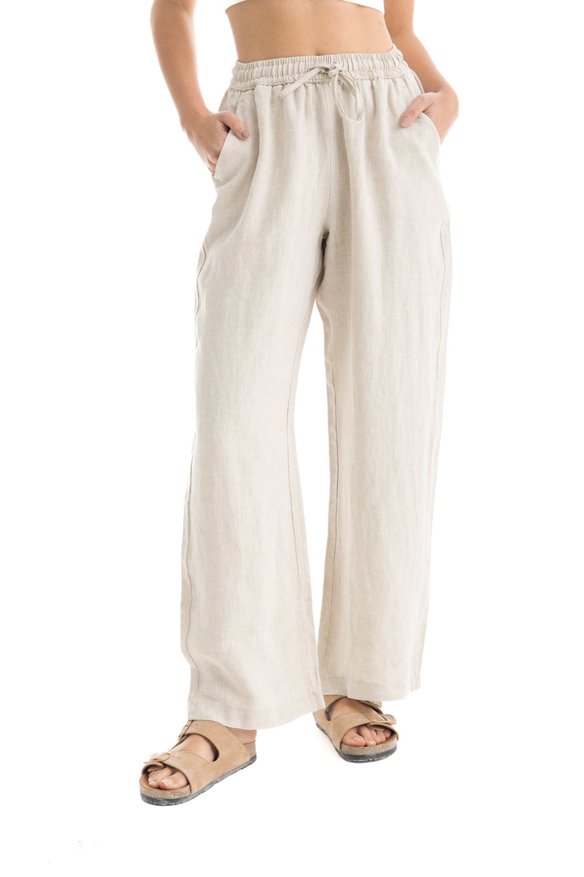 Women's Beige Linen Pants – Kai Collections