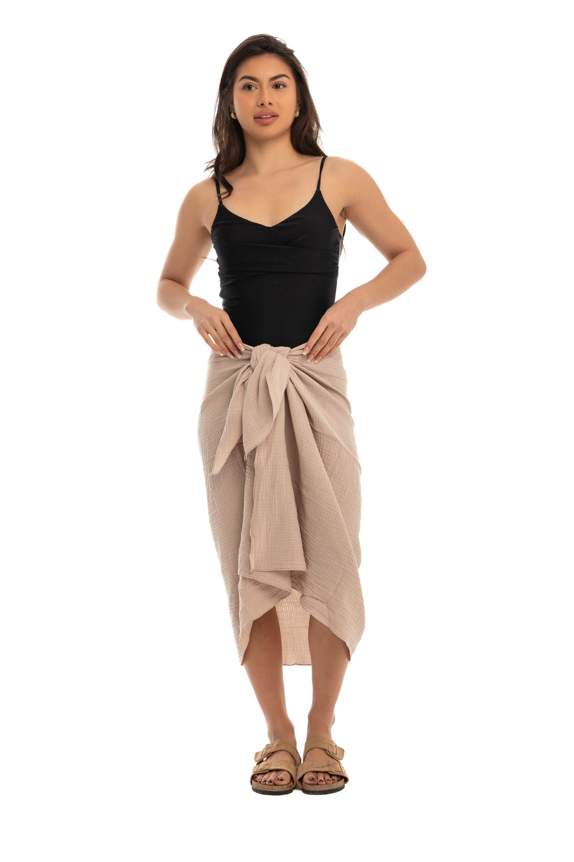 Beige Cotton Crinkle Sarong Wrap – Kai Collections
